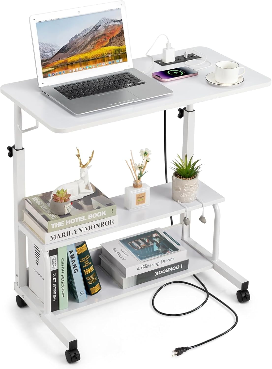31.5" Portable Rolling Desk on Wheels,Height Adjustable Standing Desk ...