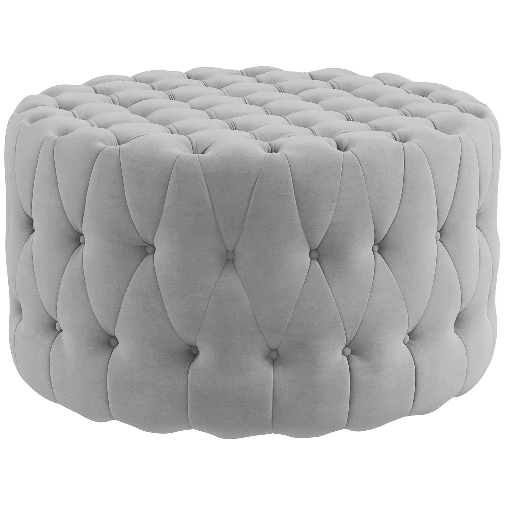 31.5" Round Button Tufted Ottoman Foot Stool, Light Gray Velvet ...