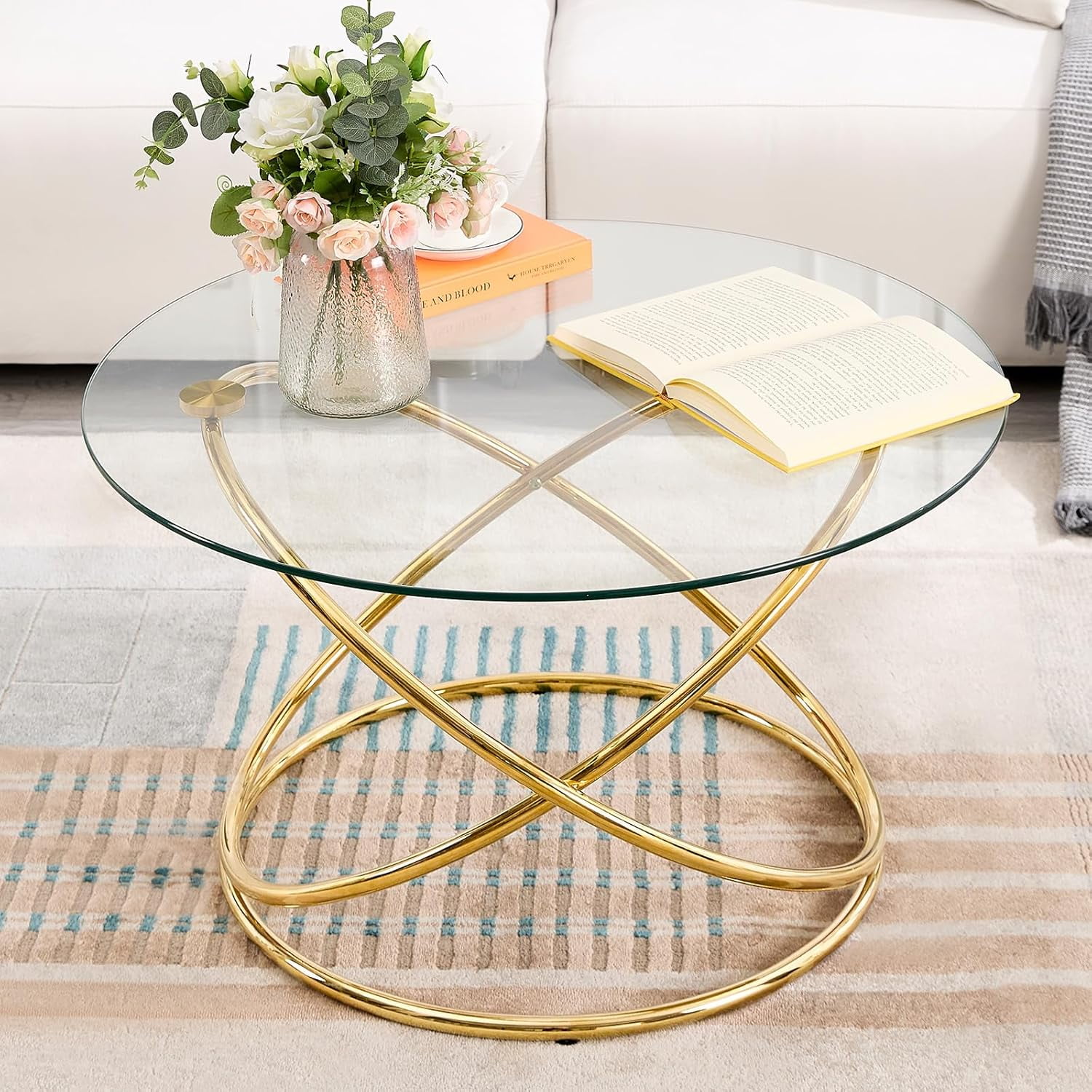 31.5"Round Coffee Table with Clear Glass Top Glass Coffee Table for ...