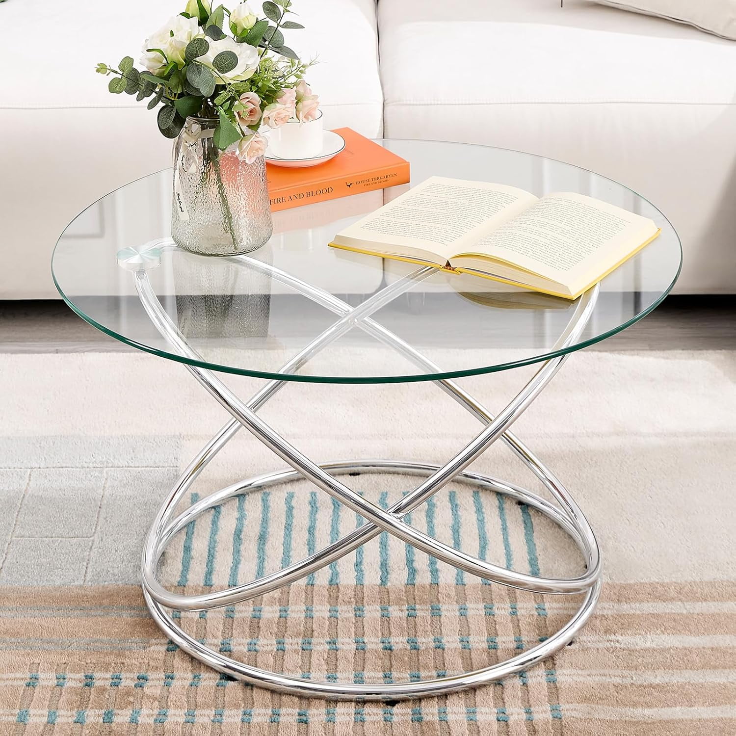 31.5"Round Coffee Table with Clear Glass Top Glass Coffee Table for ...