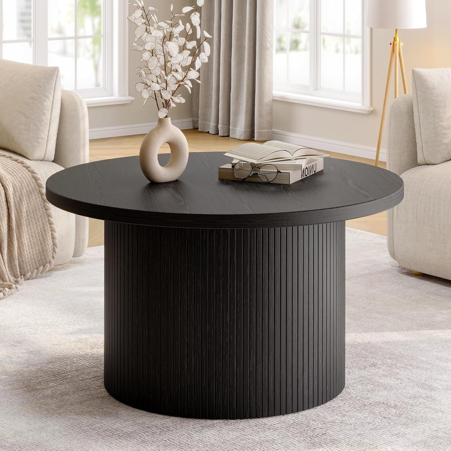 31.5" Round Coffee Table, Mid-Century Modern, Walnut Color, Classic ...