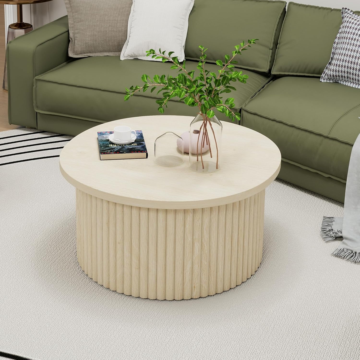 31.5"Round Coffee Table with Storage, Circle Coffee Table with Flip Lid ...