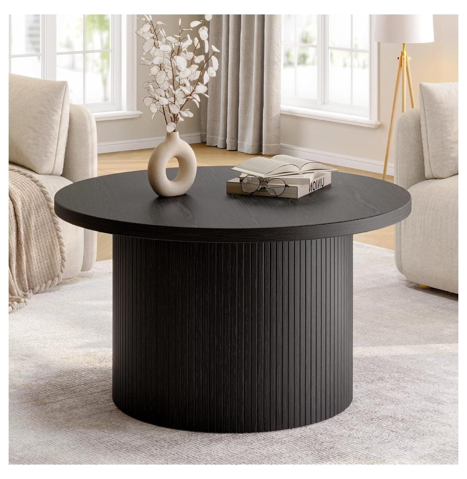 31.5" Round Coffee Table, Tambour Design Coffee Tables for Living Room ...