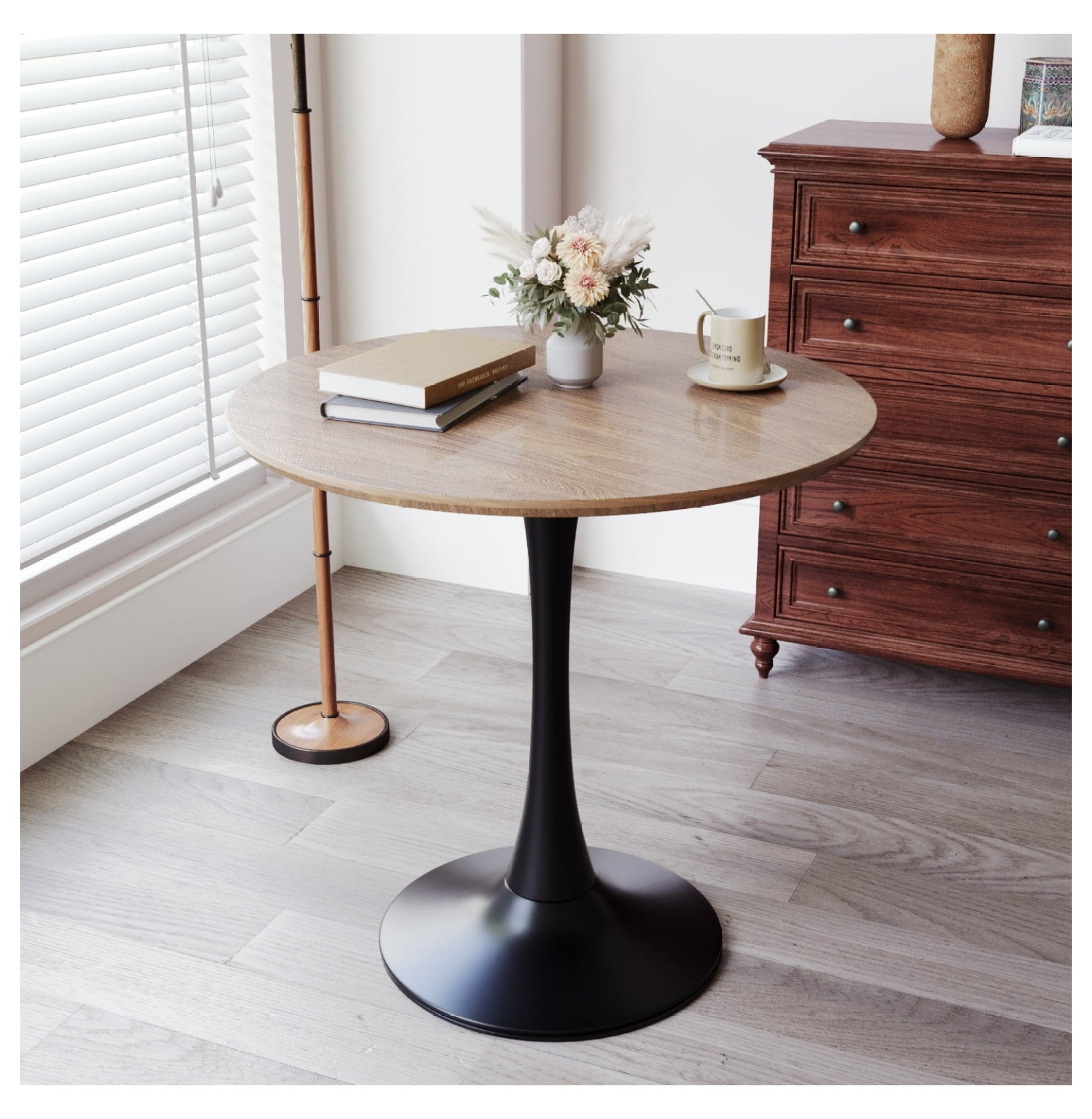 31.5" Round Dining Table - Walnut Kitchen Table for 2-4 People - Modern ...