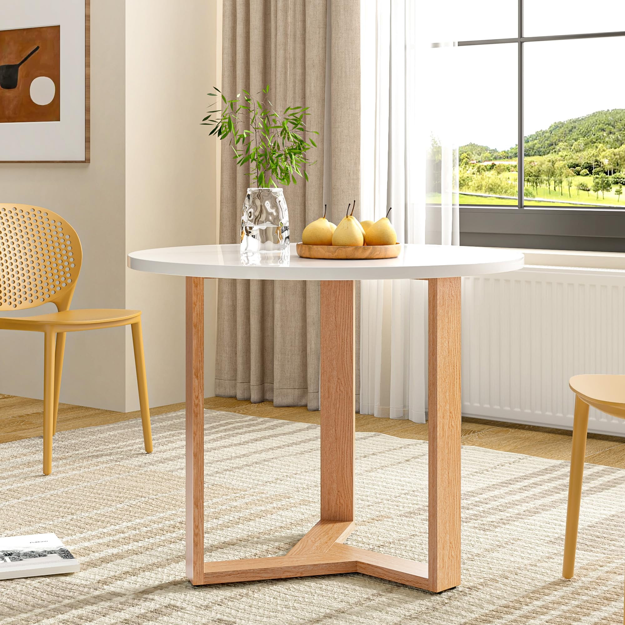 31.5" Round Dining Table for Small Spaces, Birch Veneer MDF Top with ...