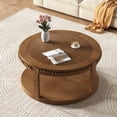 31.5" Round Solid Wood Coffee Table with 2-Tier Storage Shelf, Modern ...