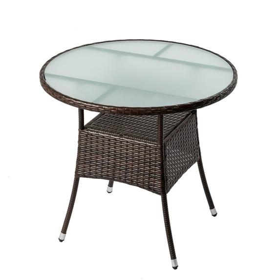 31.5" Round Wicker Patio Dining Table for 4, Outdoor Rattan Bistro ...
