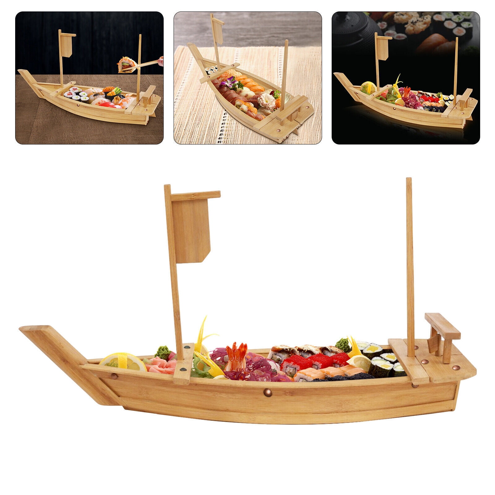 31.5" Serving Sushi Boat Tray Wooden Bamboo Sushi Tray Decor Food ...
