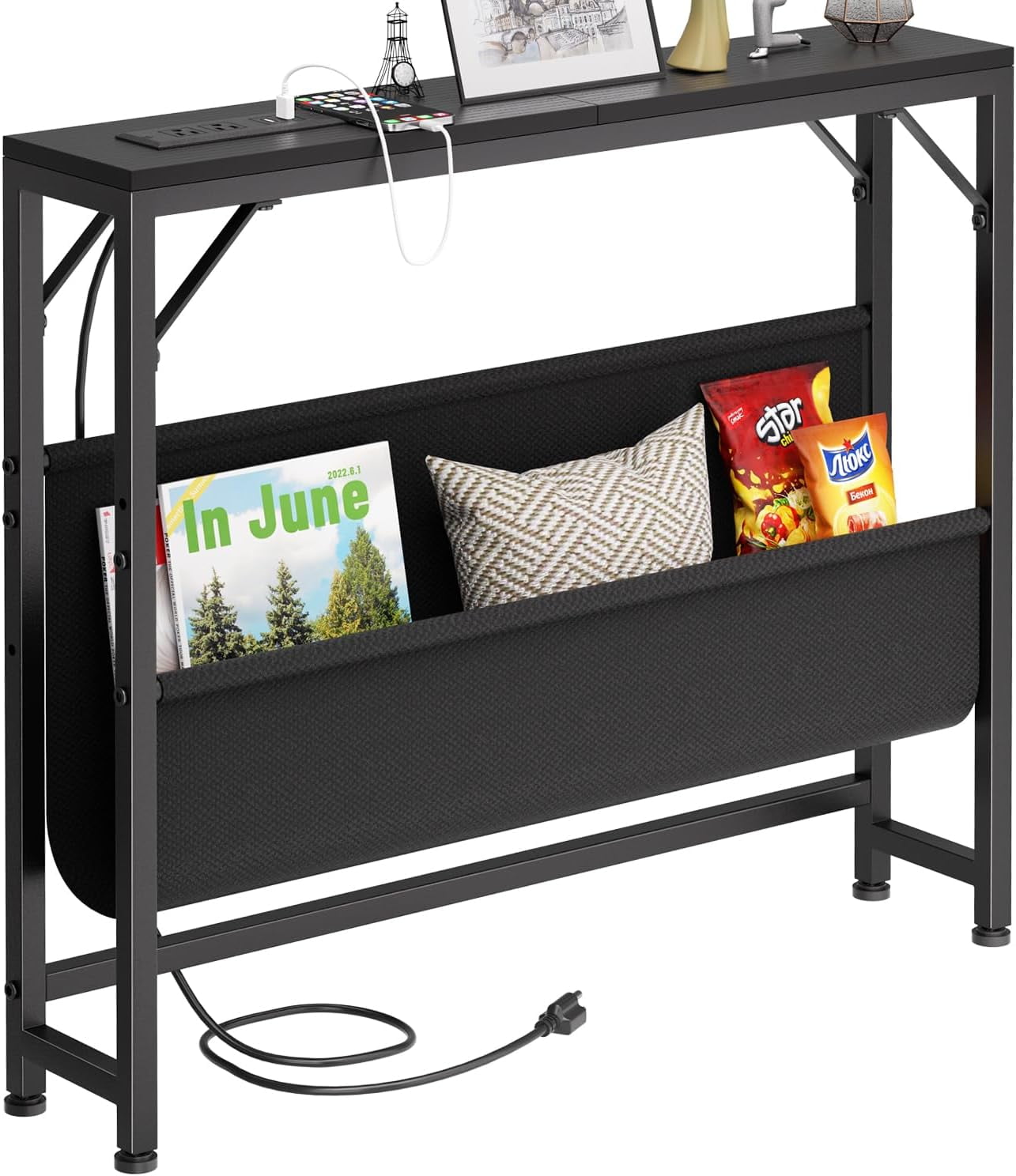 31.5'' Small Console Table with Charging Station and Storage, Entryway ...