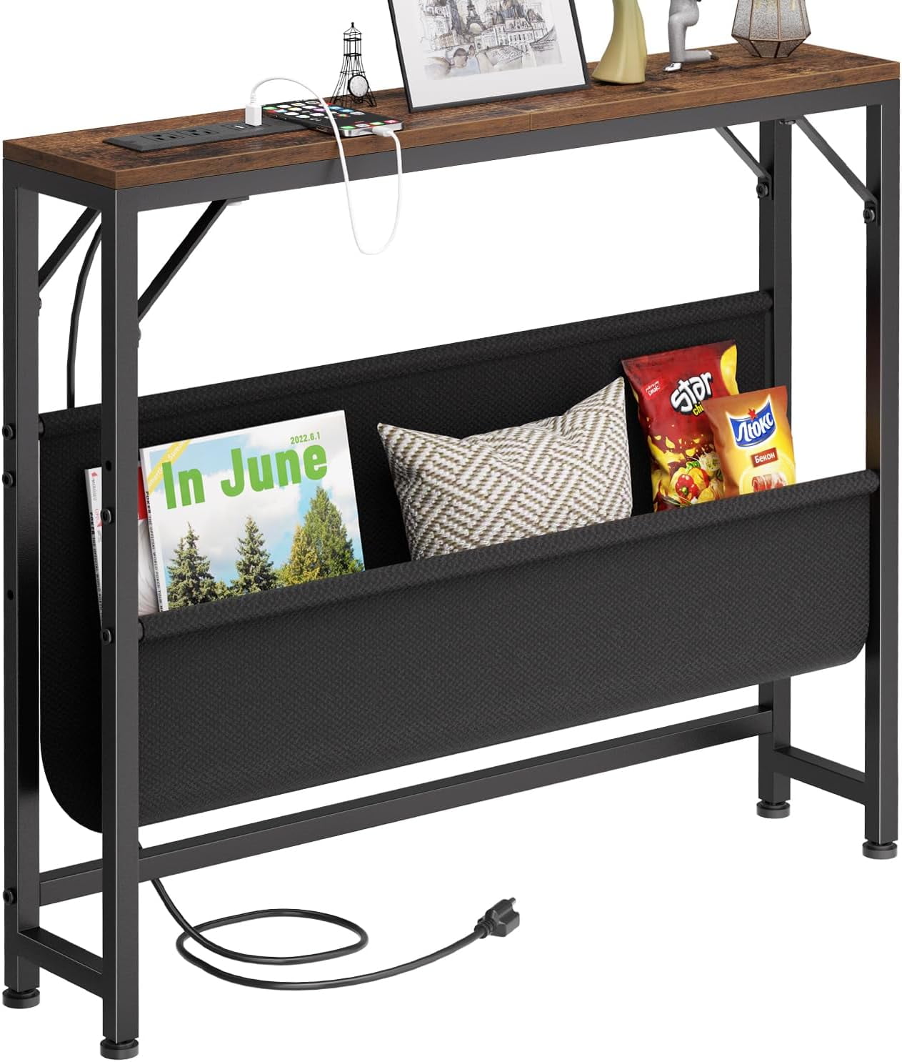 31.5'' Small Console Table with Charging Station and Storage, Narrow ...
