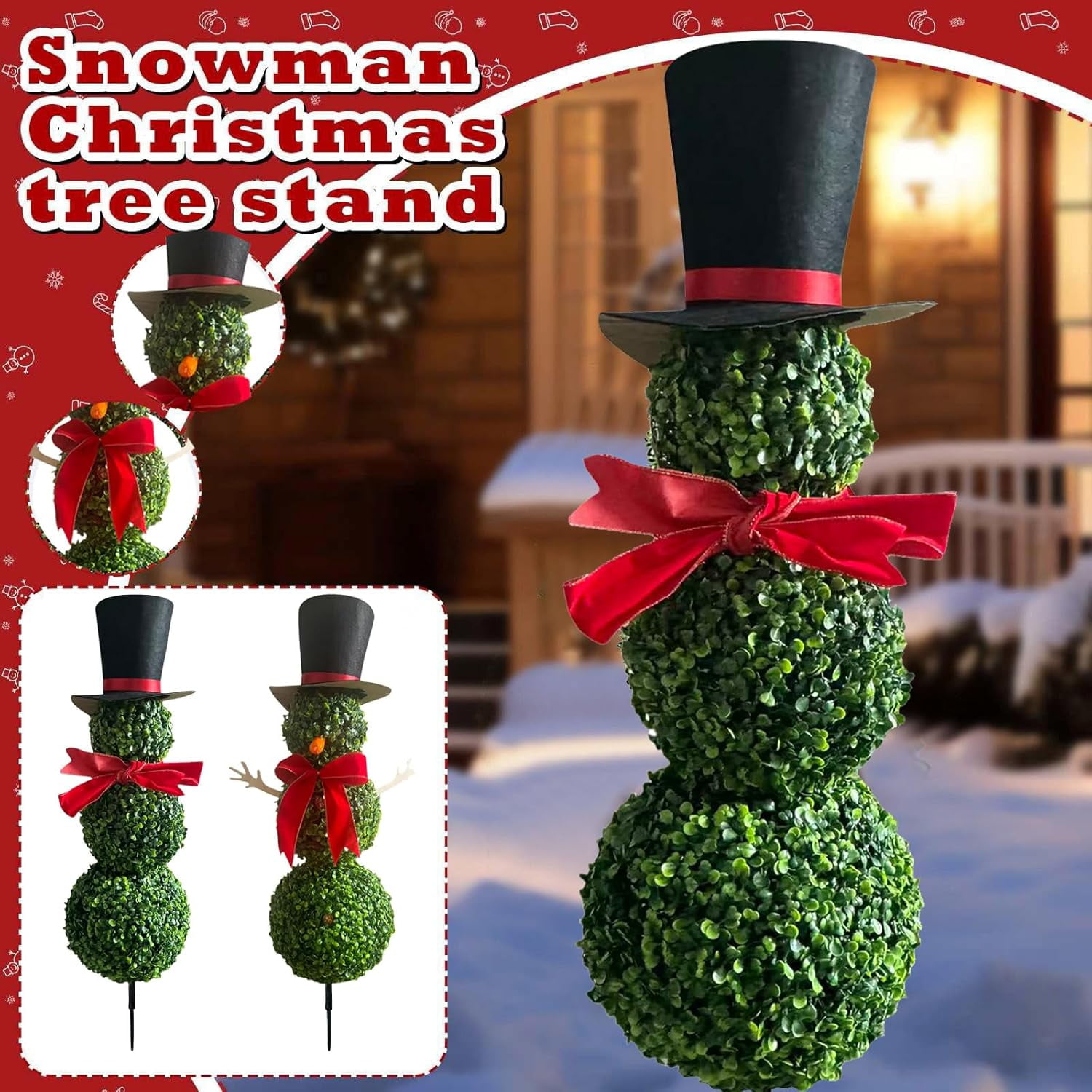 31.5" Snowman Topiary Tree Christmas Decorations, Artificial Christmas ...