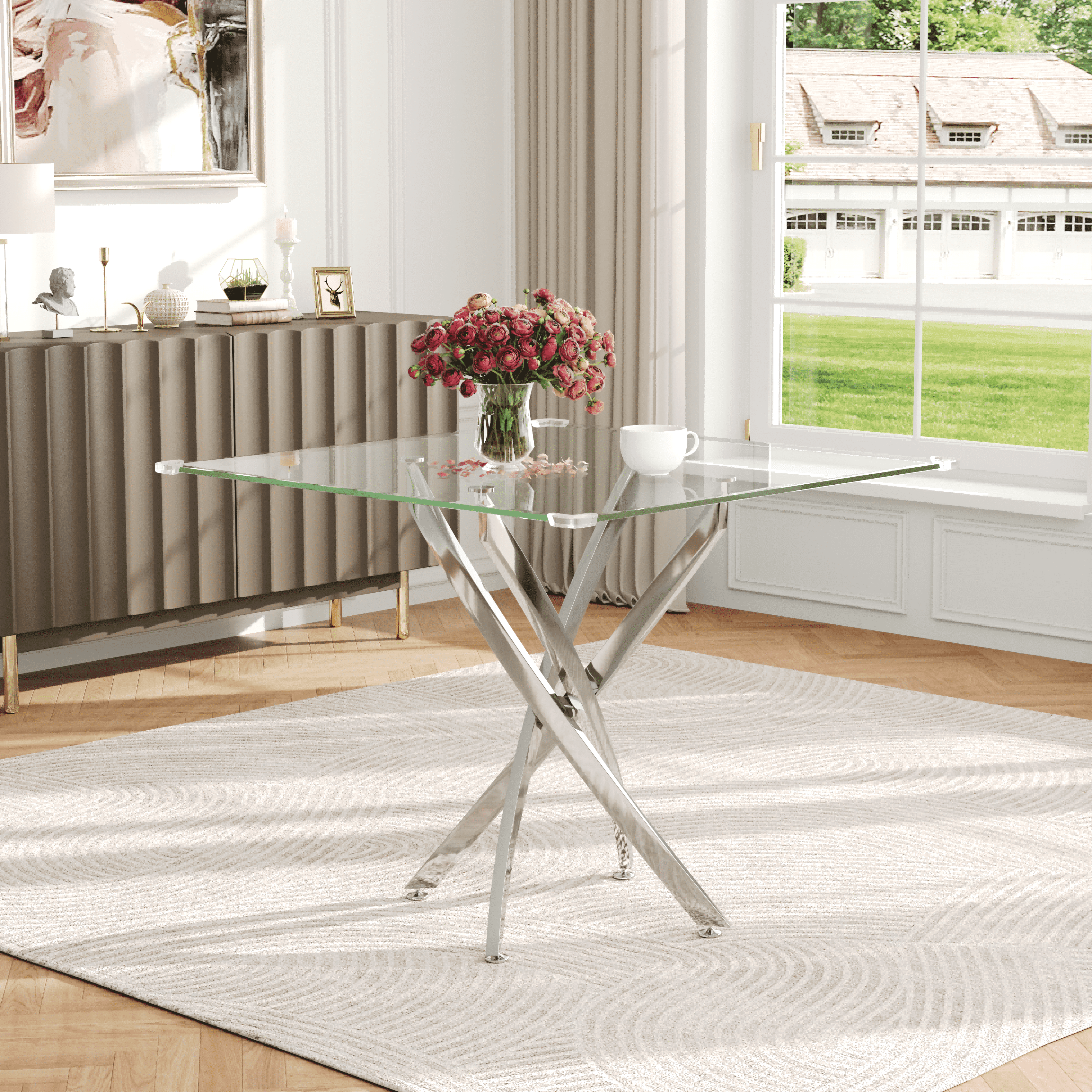 36" Square Glass Dining Table for 2 to 4, Clear Tempered Glass Top ...