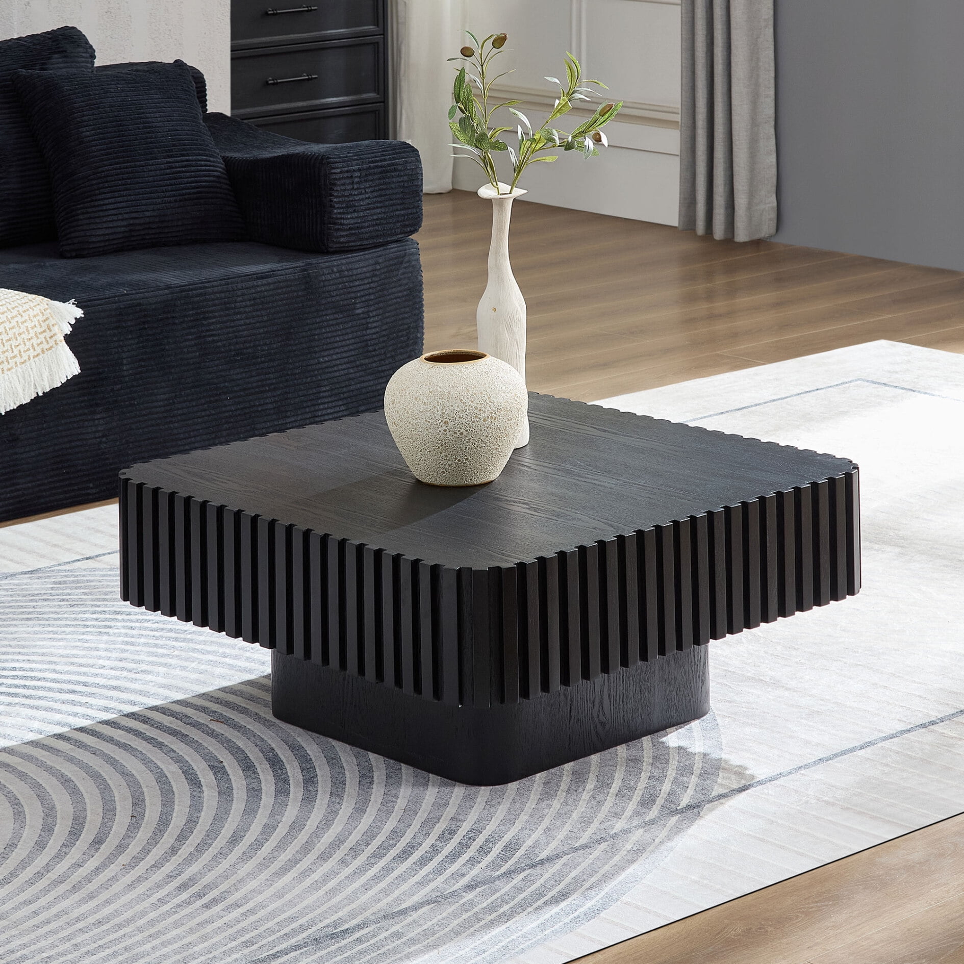31.5" Square Handcraft Drum Coffee Table, Modern Center Table with ...