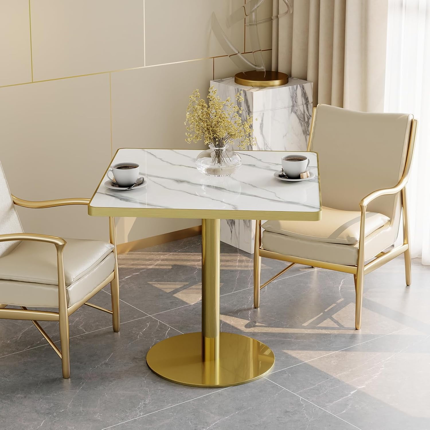 31.5'' Square Modern Dinning Table with Sintered Stone Tabletop, Golden ...