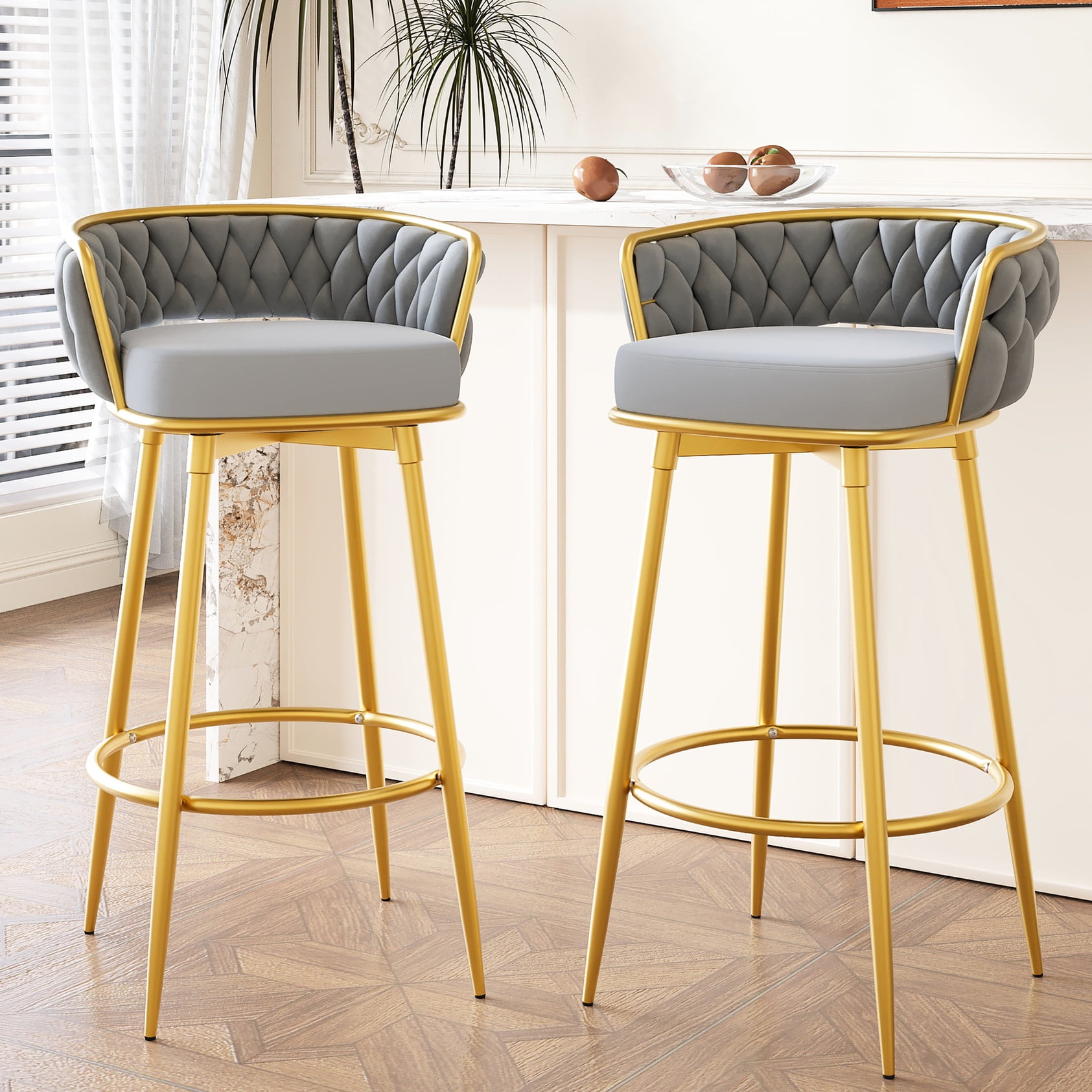 31.5" Swivel Counter Height Bar Stools Set of 2, Grey Seat | 180 ...