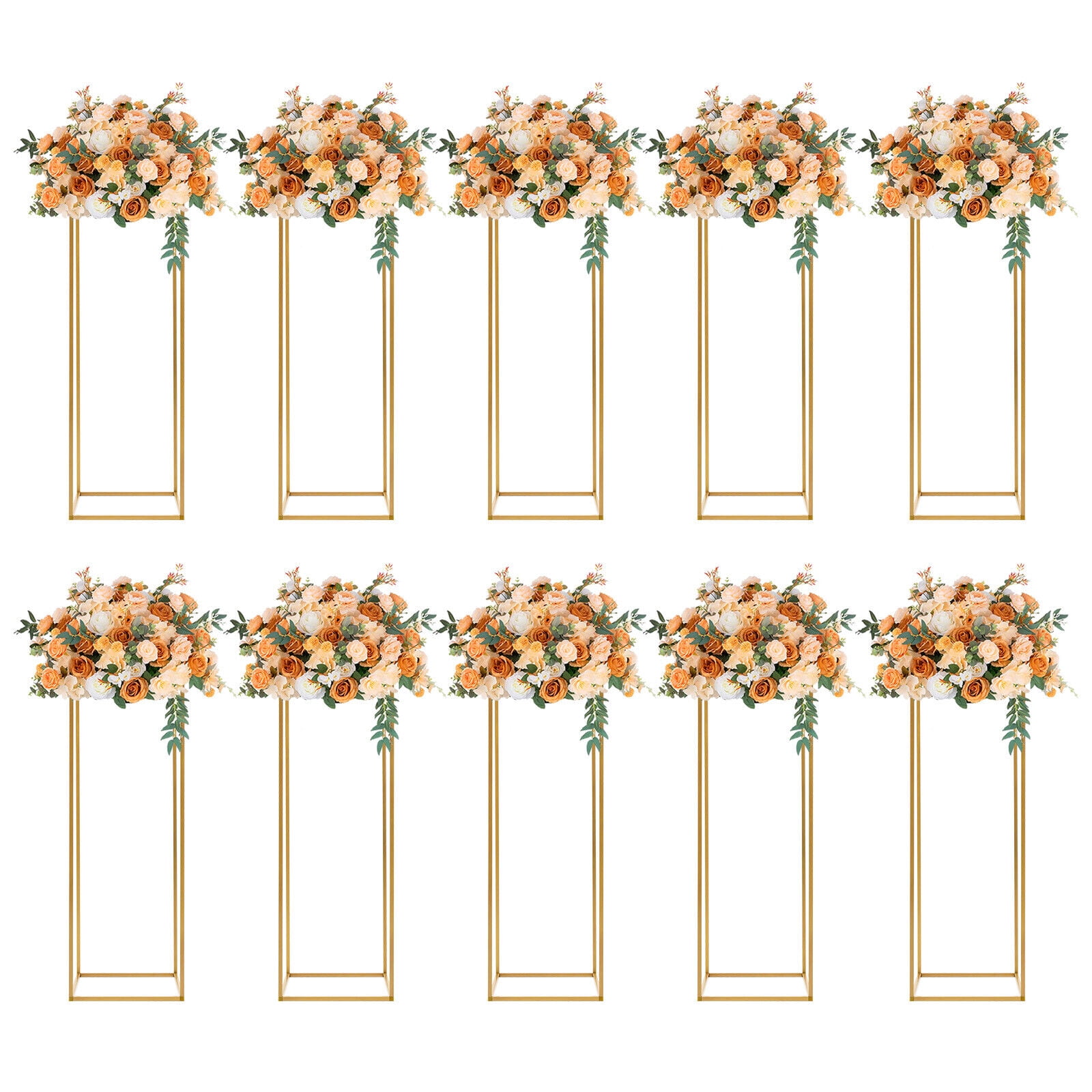 31.5 in Tall Column Vases, 10 pcs Metal Flower Stand Gold Centerpieces ...