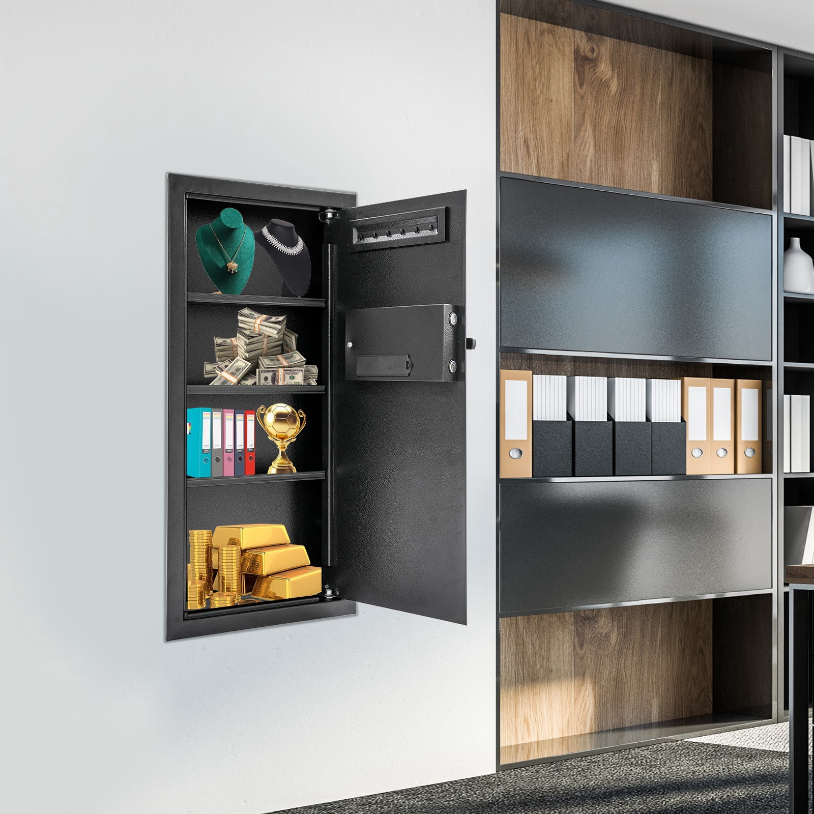 31.5" Tall Wall Safe Wall-mounted Safe with Keys Black Hidden Wall Safe ...