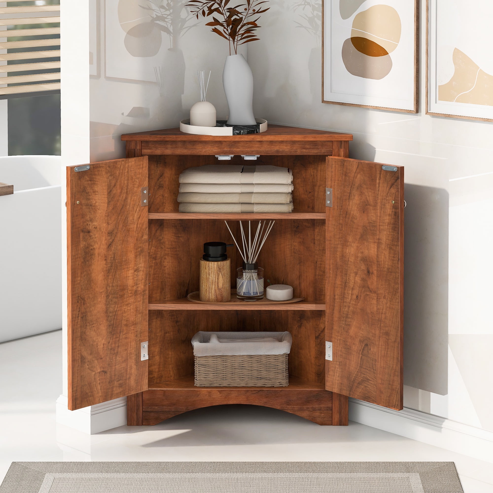 31.5'' Triangle Bathroom Storage Cabinet with Adjustable Shelves ...
