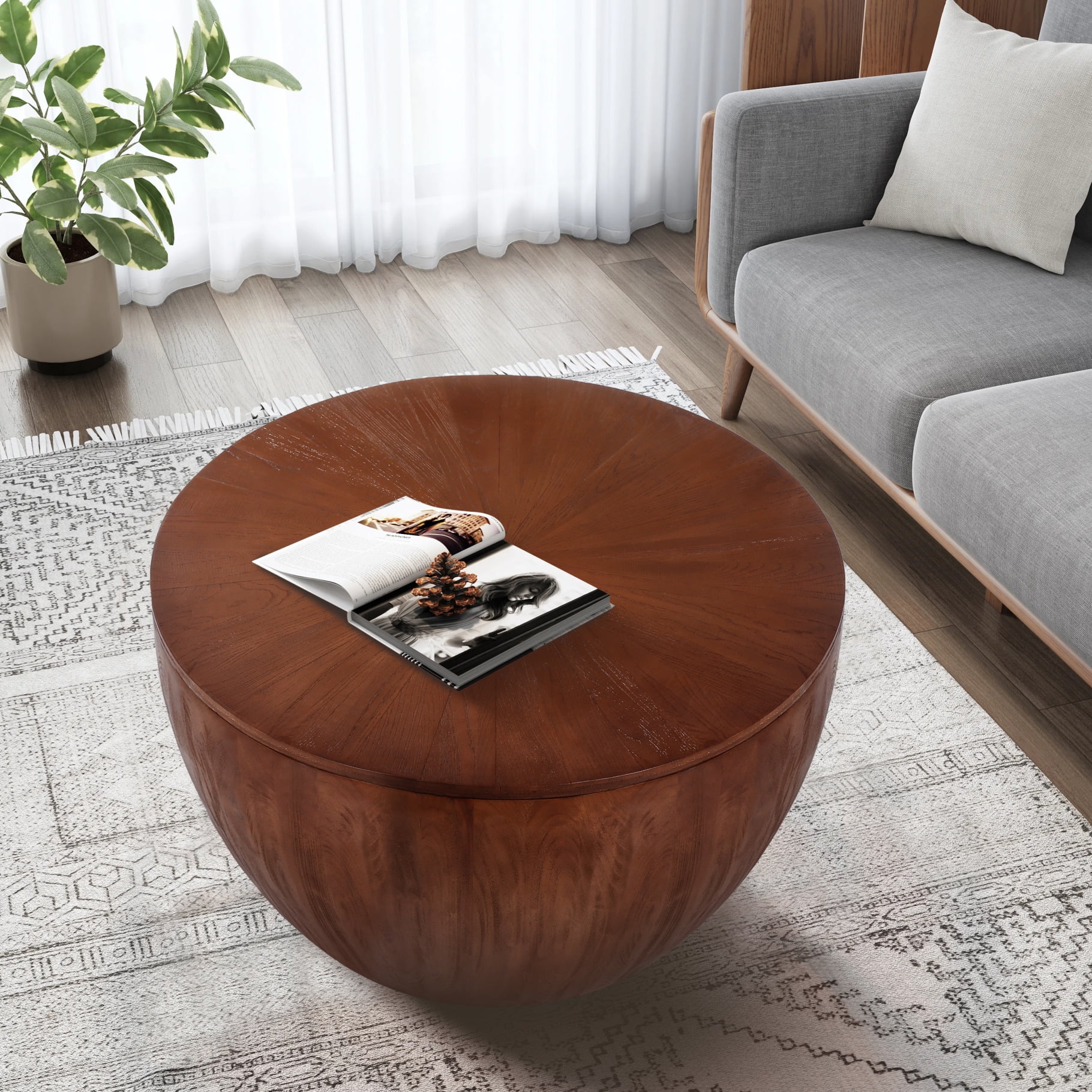 Triple Tree Vintage High-Quality Round MDF Coffee Table with Storage ...