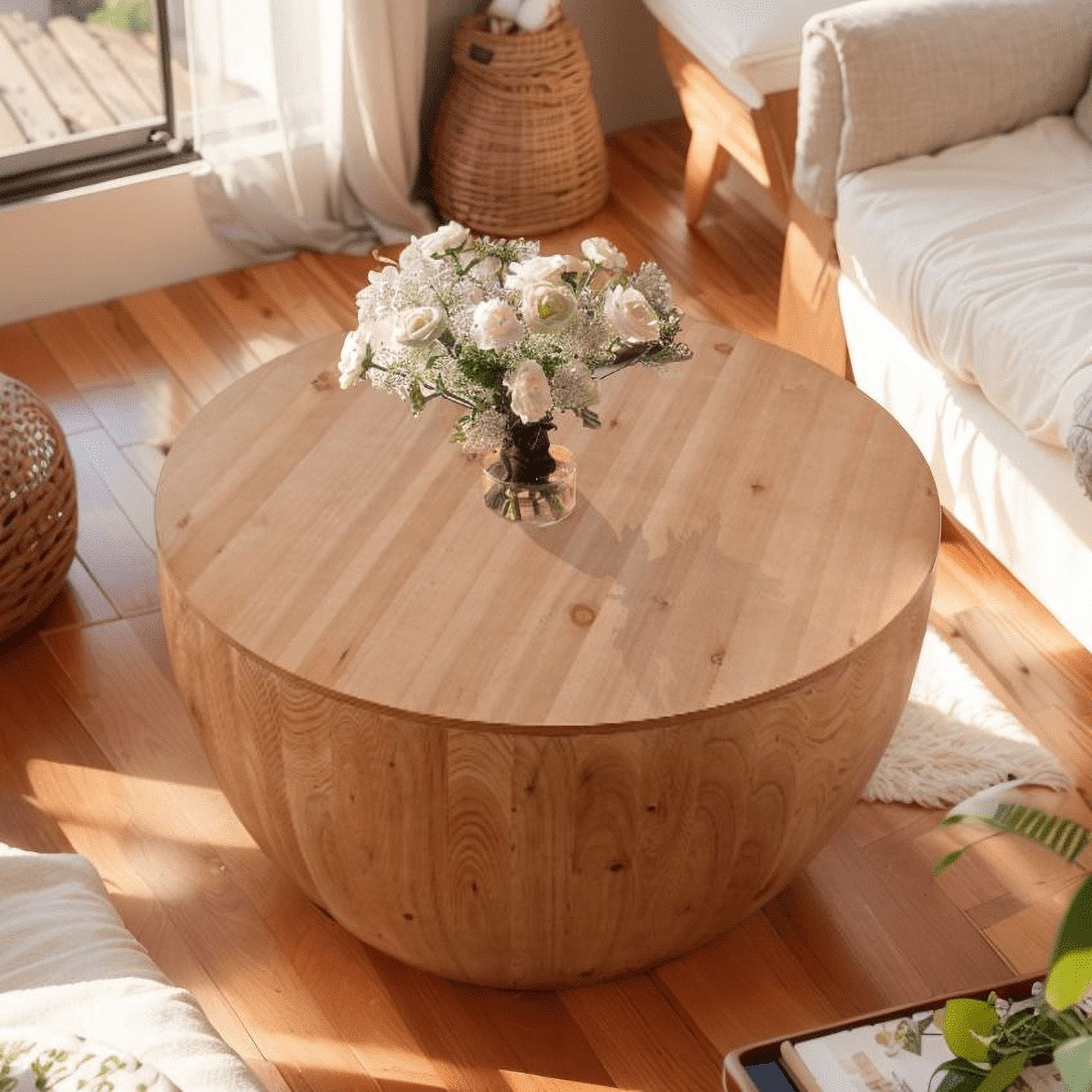 Vintage 31.5" Solid Wood Bucket Coffee Table with Storage, Rustic End ...
