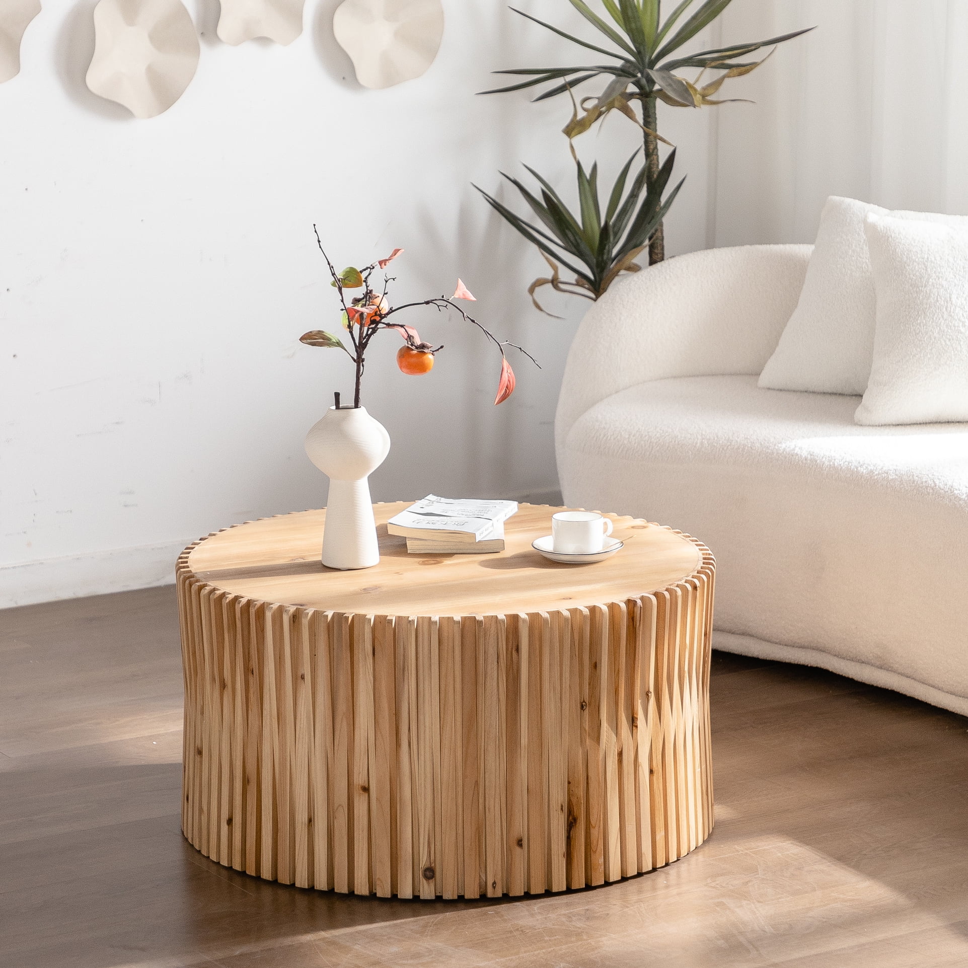 31.5" Vintage-style Coffee Table With Relief Surface, No Assembly, For ...