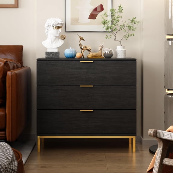 31.5" W 3-Drawer Night Stand, Modern Side Table Bedside Table with ...