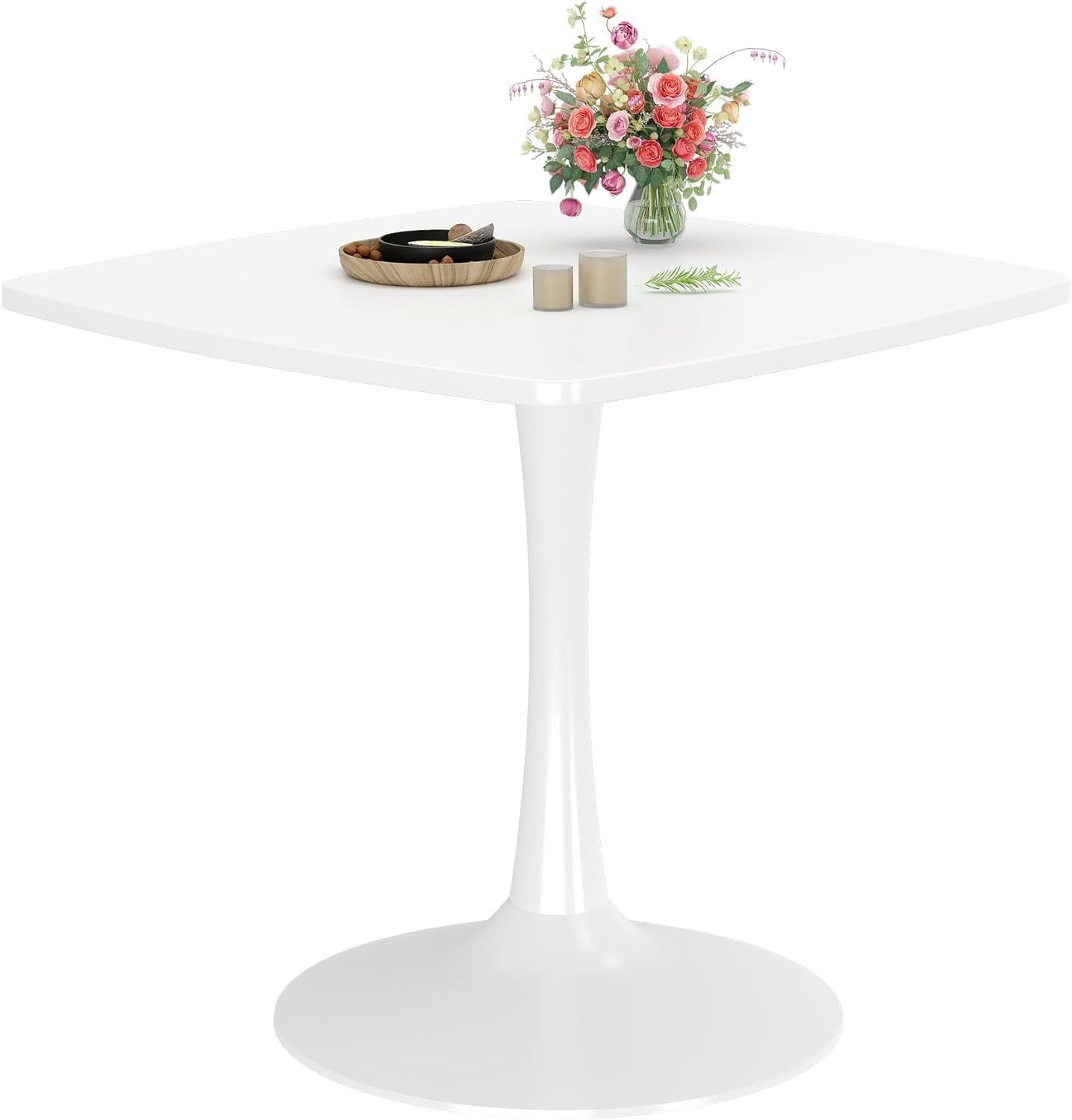 31.5" White Square Dining Table, Mid Century Tulip Table for 2-4 People ...