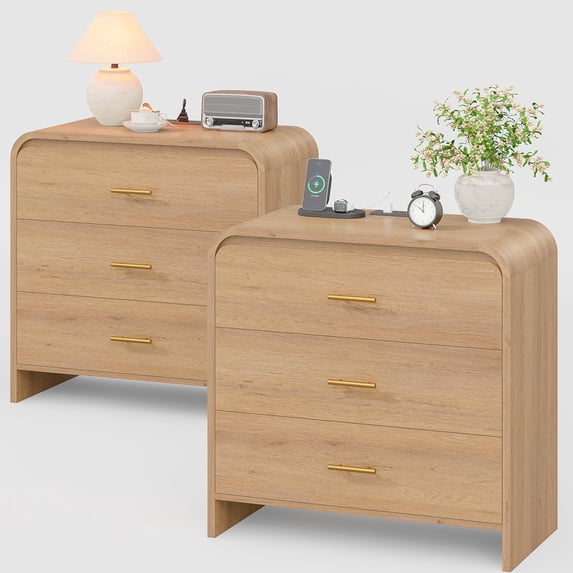 31.5" Wide Nightstand Set of 2, Oversized 3 Drawers Night Stand With ...