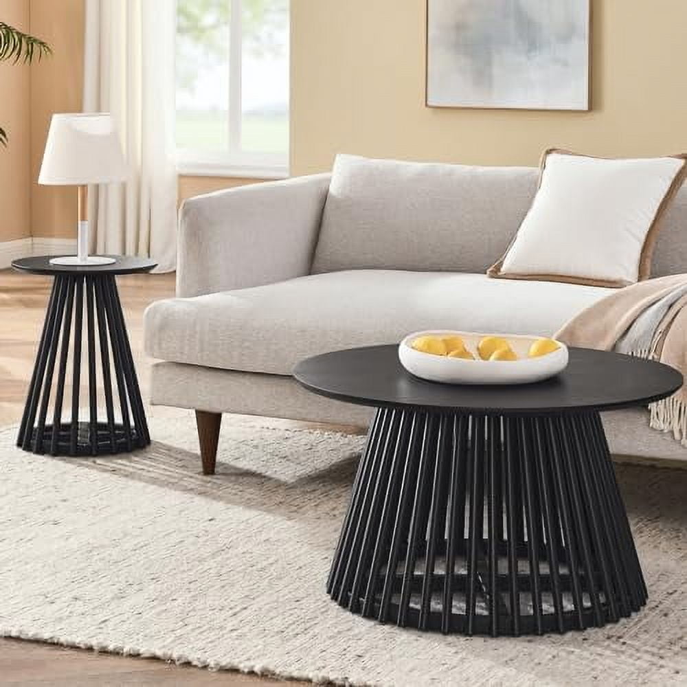 31.5" Wood Round Coffee Table for Living Room,Simple Circle Cocktail ...