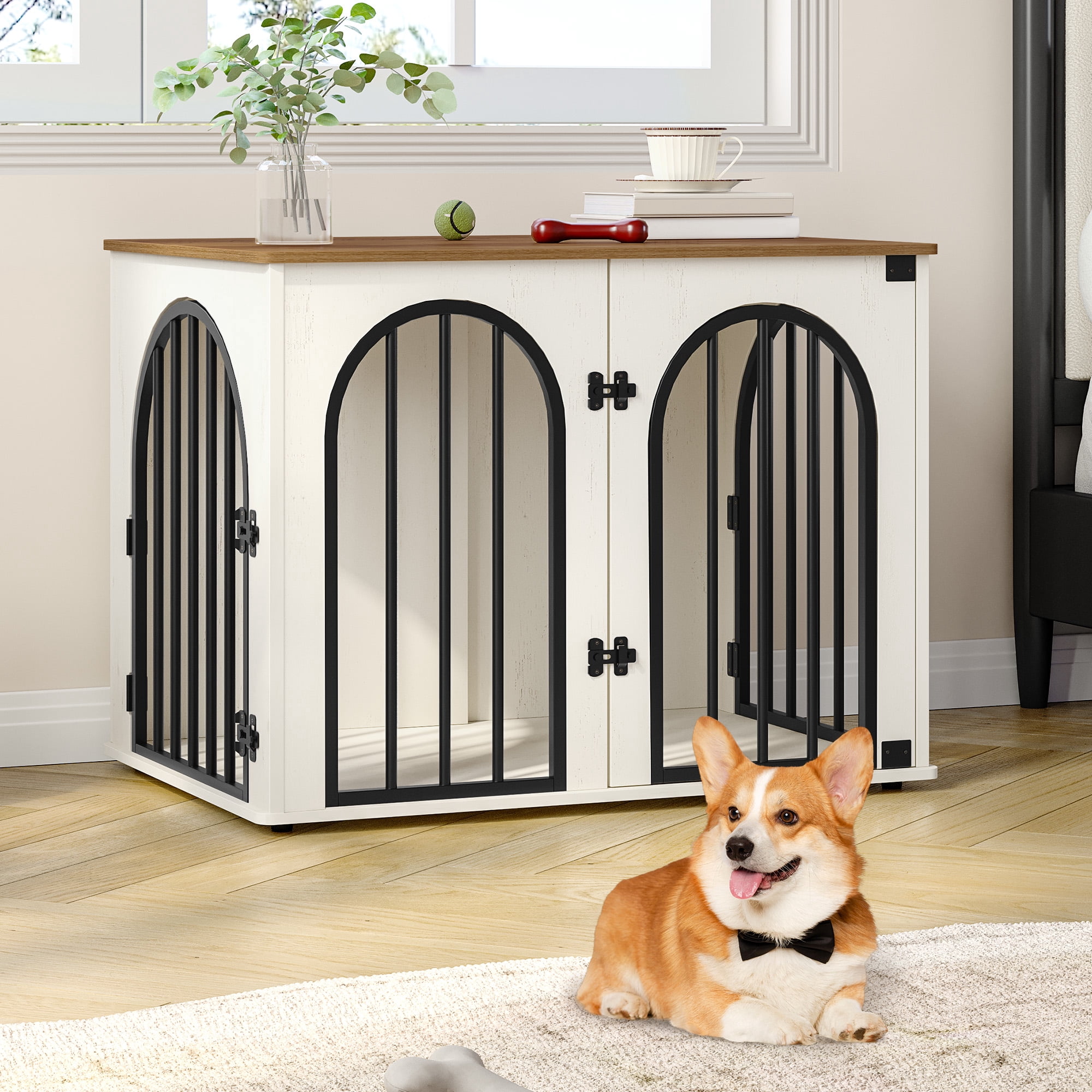 31.5" Wooden Dog Crate Furniture TV Stand, Indoor Dog Kennel for Small ...
