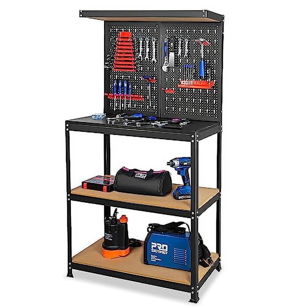 31.5”Workbench, Heavy-Duty Steel Tool Workbench with Pegboard Shelves ...