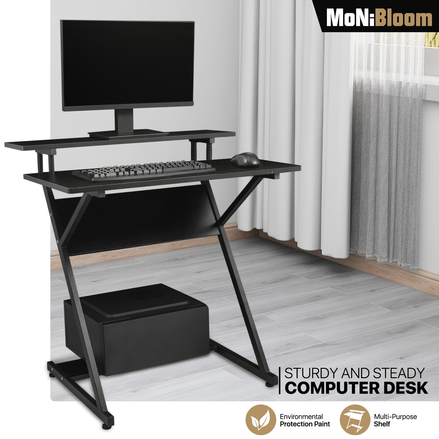 31.5" Z Shape Gaming Desk [MONITOR SHELF] Home Computer Table Office ...