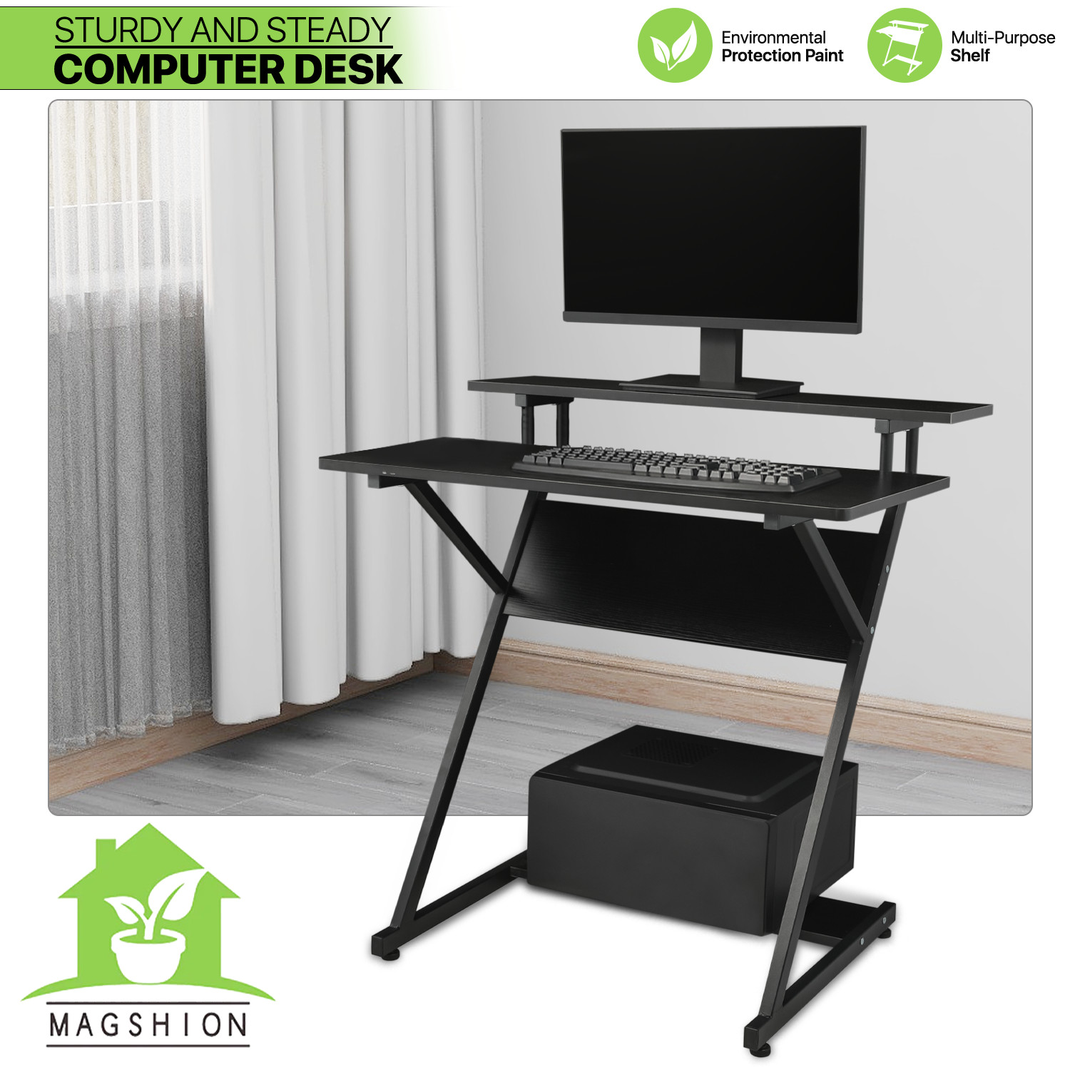 31.5" Z Shape [MONITOR SHELF GAMING DESK] Home Computer Table Office ...