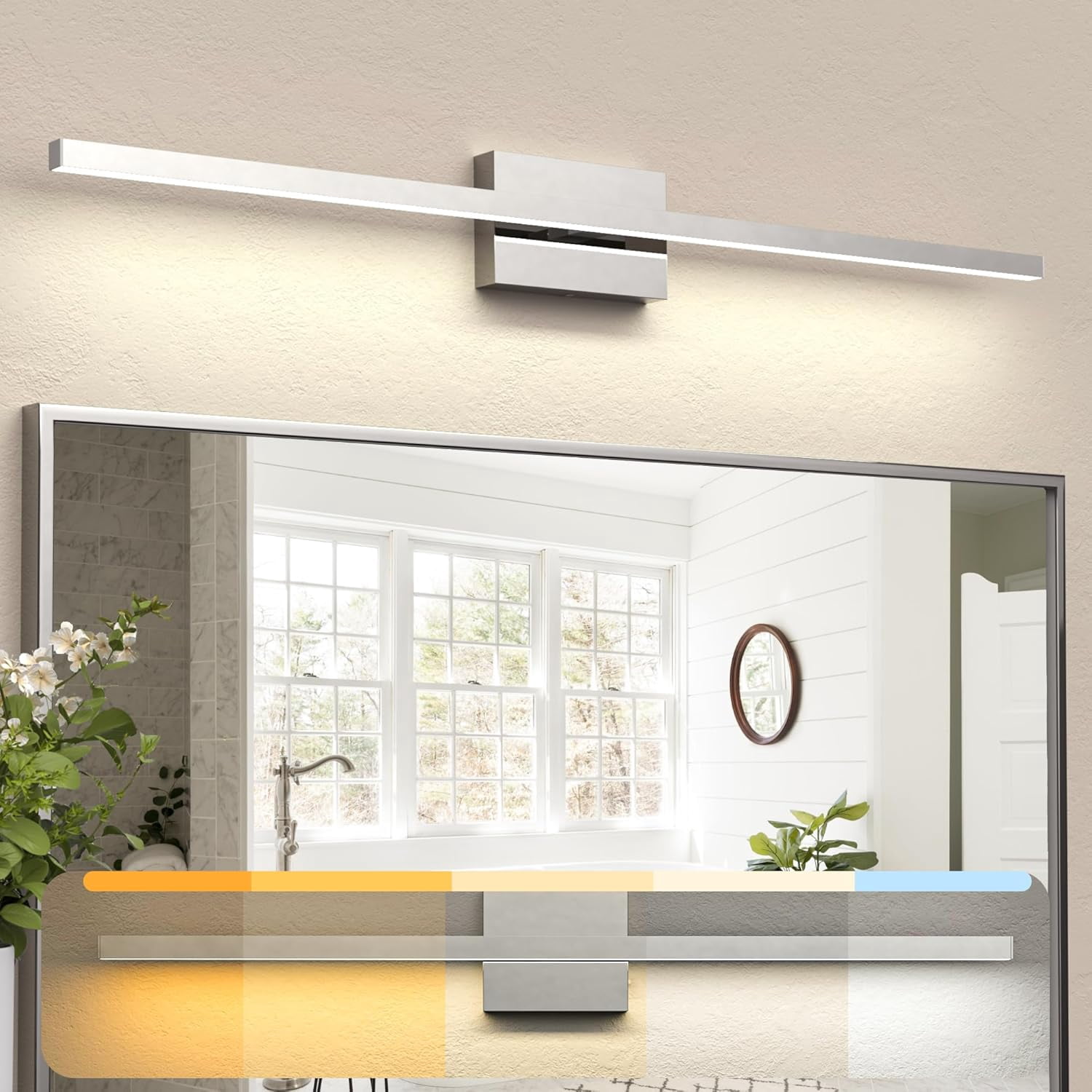 31.5 inch Chrome Bathroom Vanity Light,18W 5CCT Dimmable LED Bathroom ...