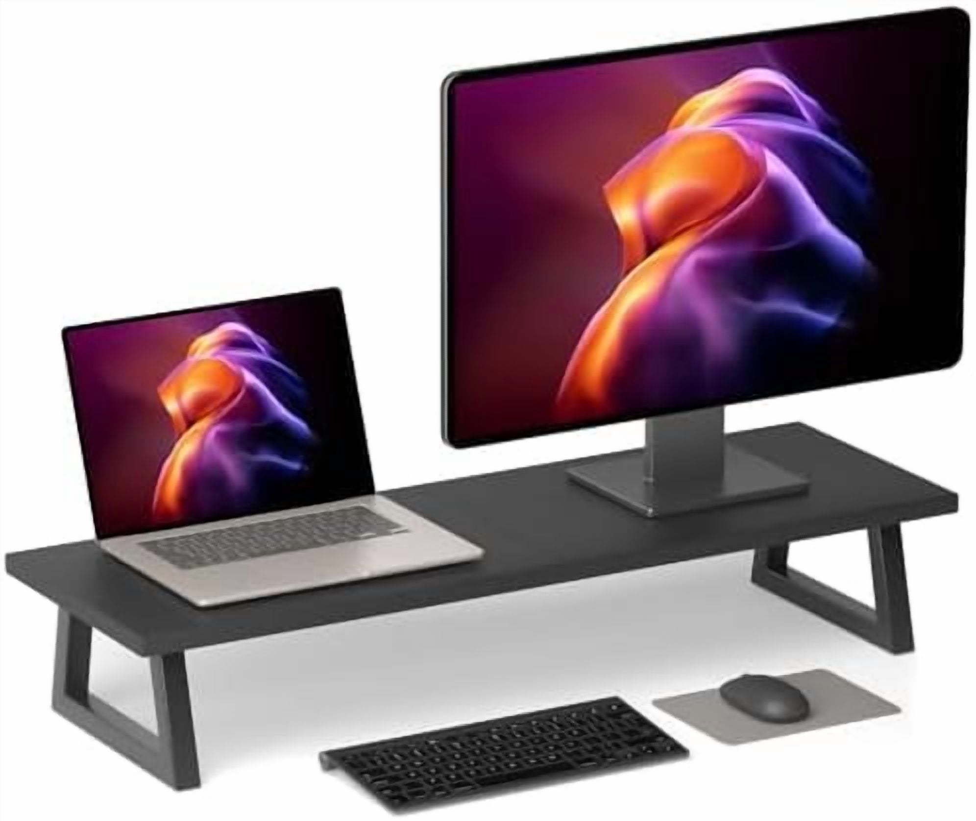 31.5 inch Dual Monitor Riser, Long Black Monitor Stand Riser Wide TV ...