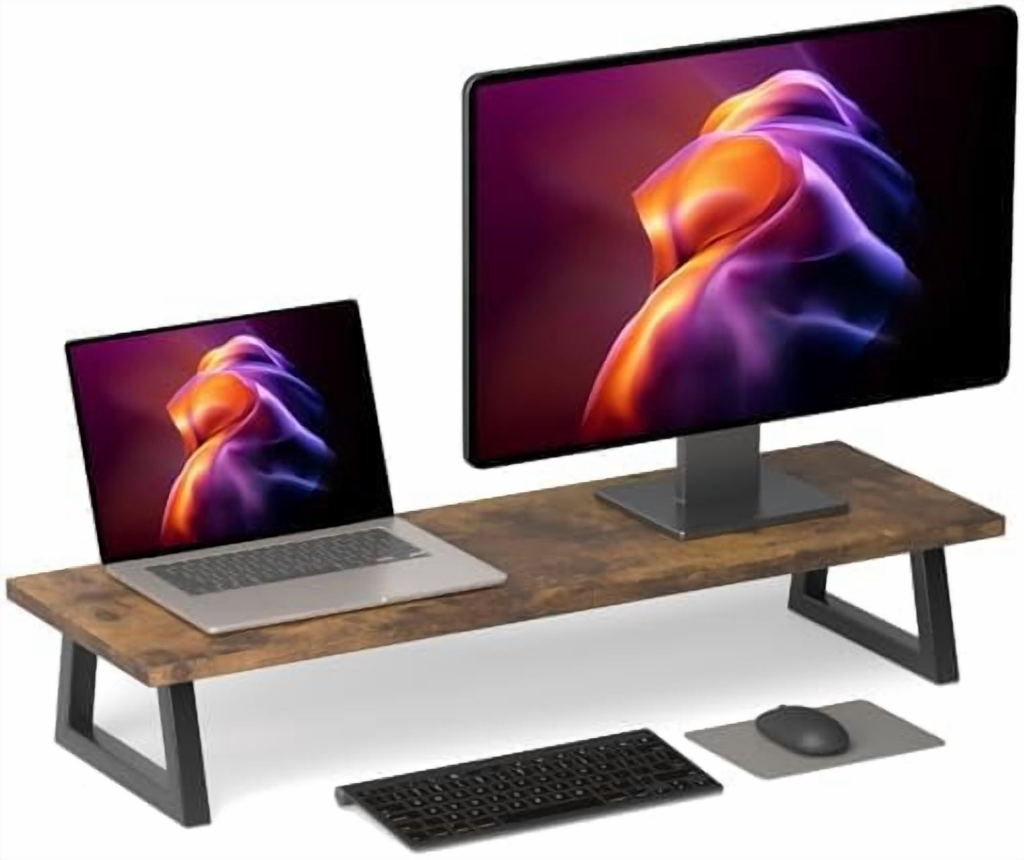 31.5 inch Dual Monitor Riser, Long Black Monitor Stand Riser Wide TV ...