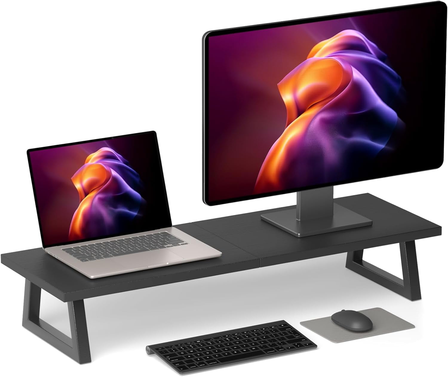 31.5 inch Dual Monitor Riser, Long Black Monitor Stand Riser Wide TV ...