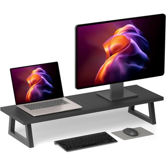 31.5 inch Dual Monitor Riser, Long Black Monitor Stand Riser Wide TV ...