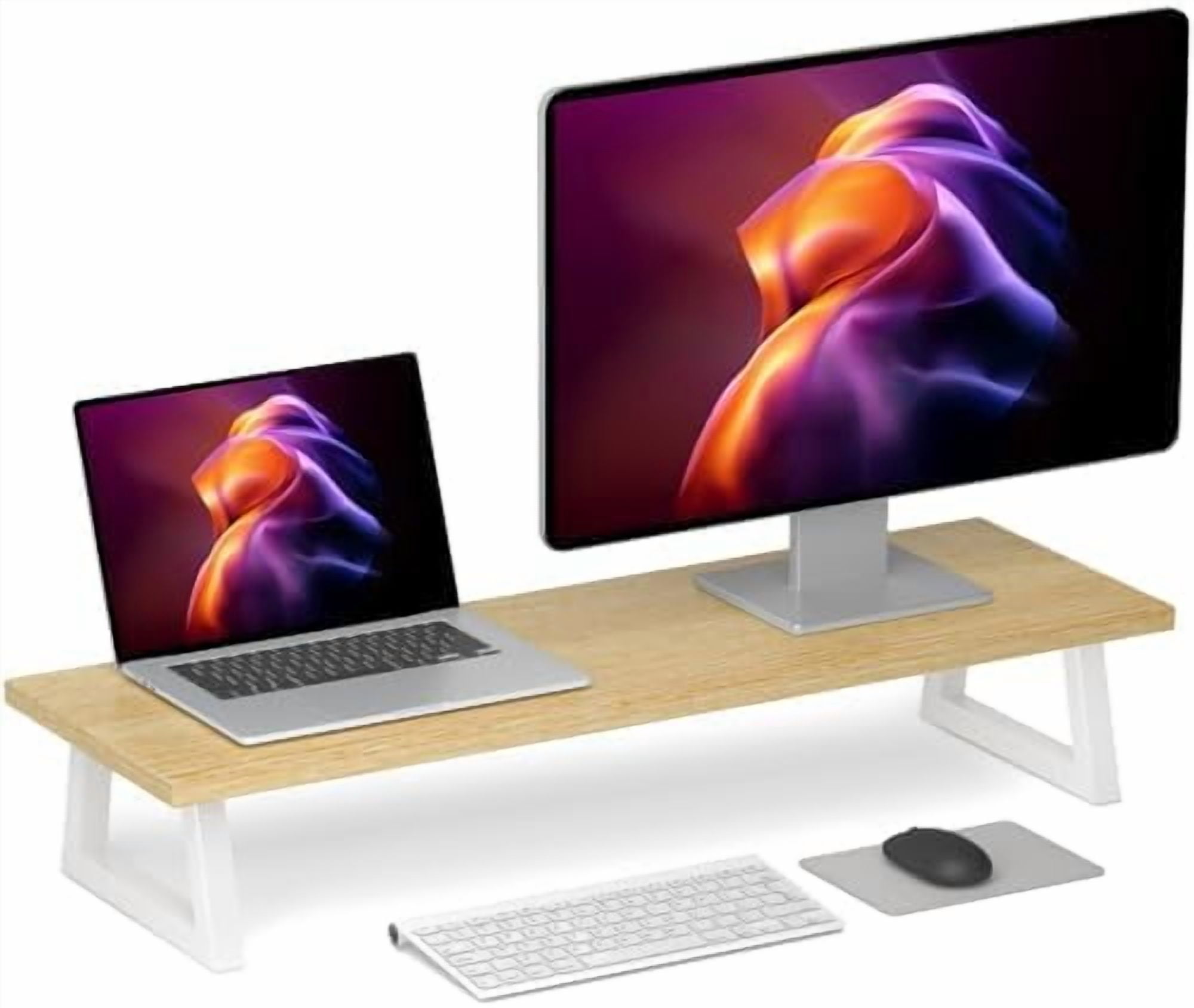 31.5 inch Dual Monitor Riser - Wide TV Stand for 2 Monitors - Wood ...