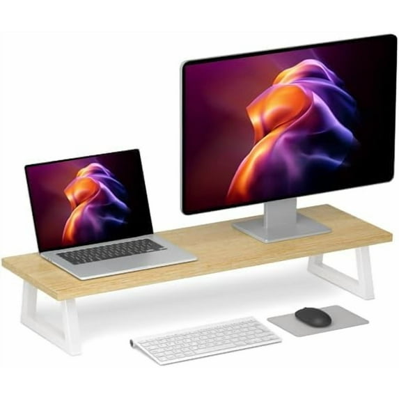 31.5 inch Dual Monitor Riser - Wide TV Stand for 2 Monitors - Wood ...
