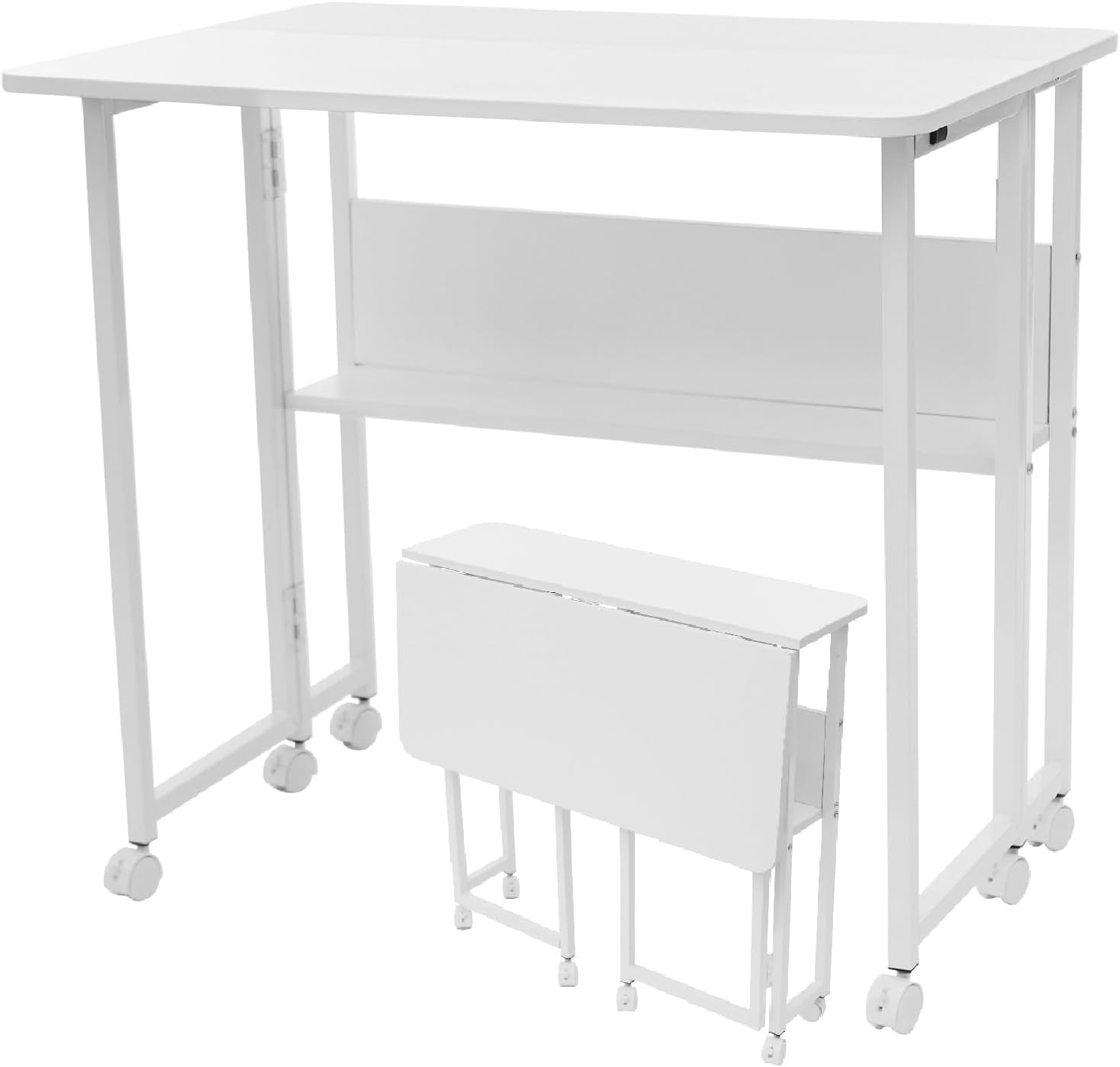 31.5 inch Folding Desk Small Rolling Desk with Storage Shelf, Mobile ...