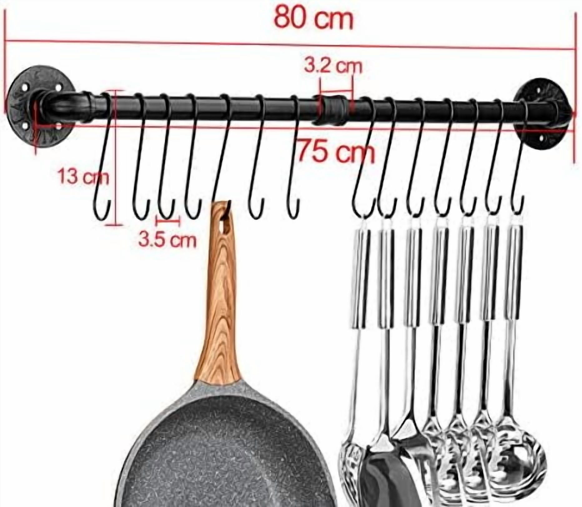 31.5 inch Pot Rack, Kitchen Wall Mounted Detachable Pan Lid Utensils ...
