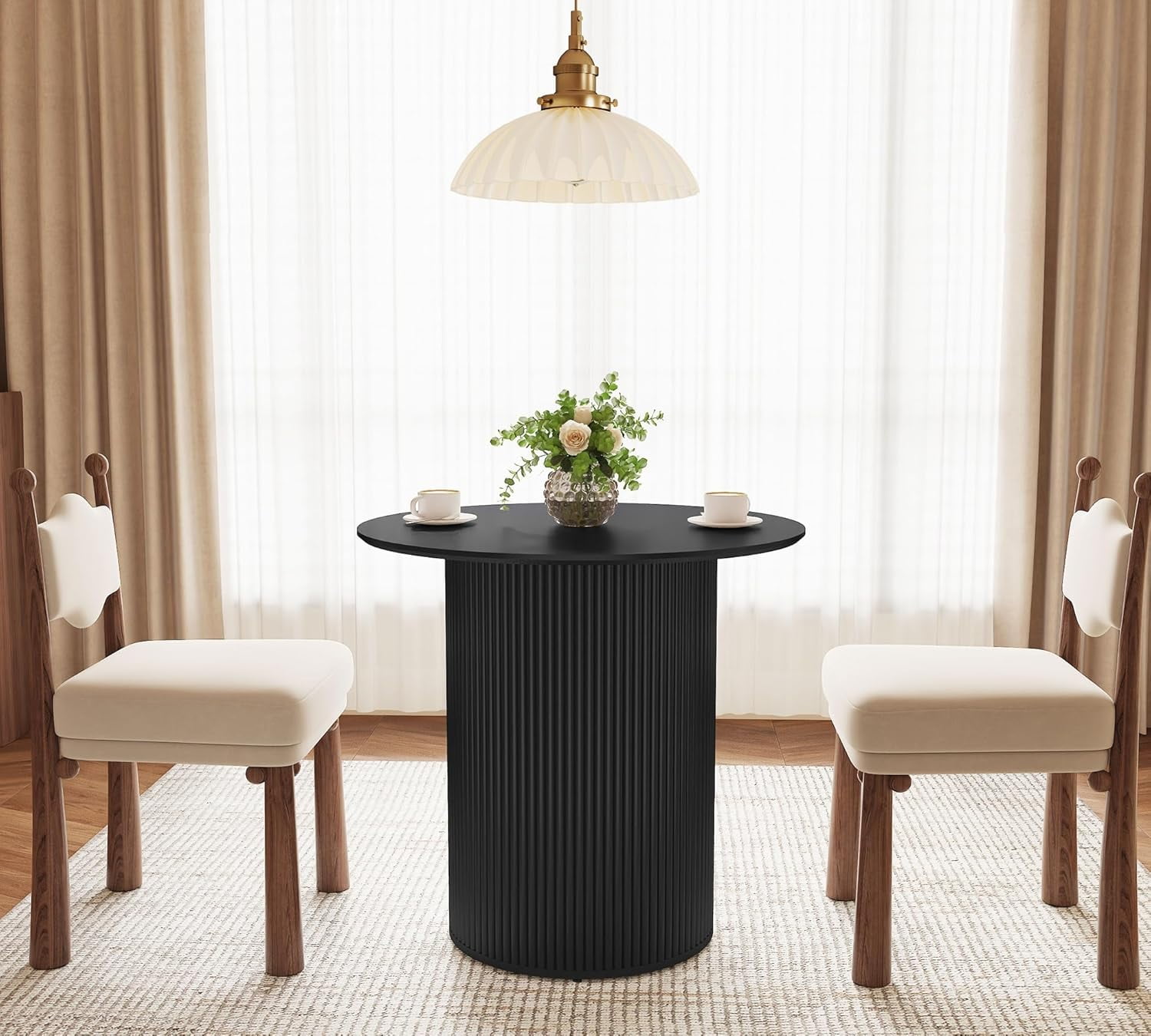 31.5 inch Round Dining Table for 2, Farmhouse Wood Fluted Dinner Round ...