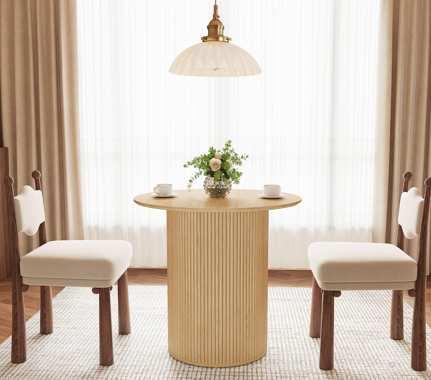 31.5 inch Round Dining Table for 2, Farmhouse Wood Fluted Dinner Table ...