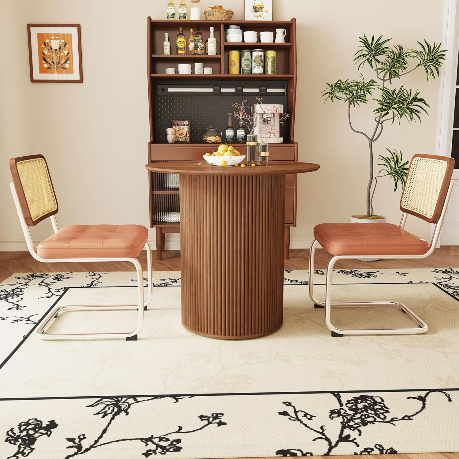 31.5 inch Round Dining Table for 2, Farmhouse Wood Fluted Dinner Table ...