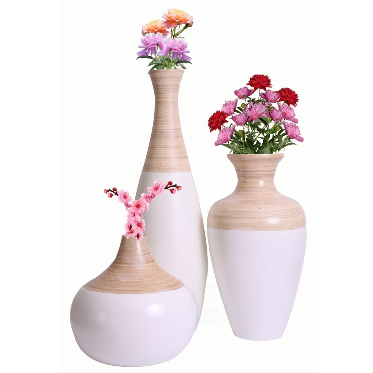 31.5 inch Spun Bamboo Tall Trumpet Floor Vase - Decorative Home Accent ...