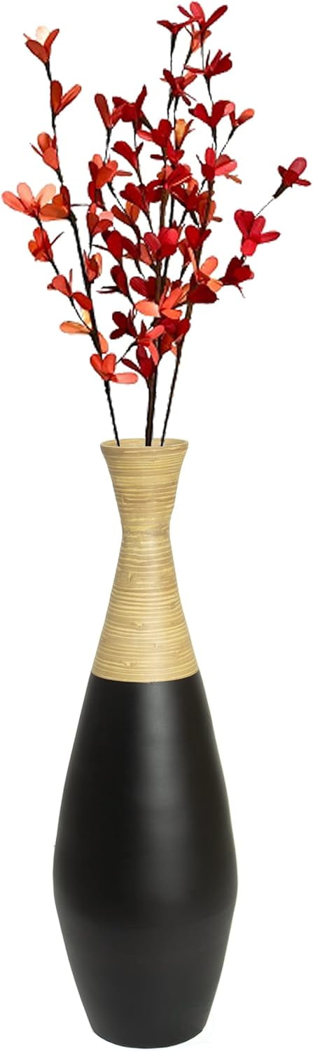 31.5 inch Spun Bamboo Tall Trumpet Floor Vase - Decorative Home Accent ...