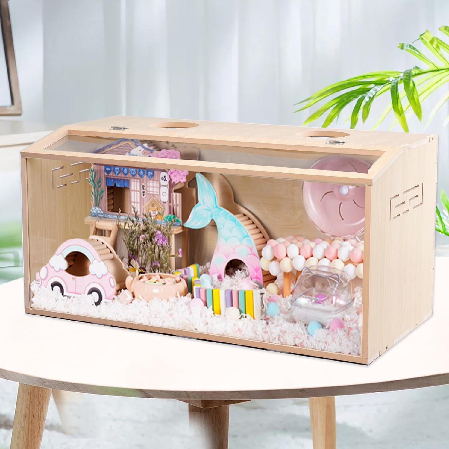 31.5 inch Wooden Hamster Cage, Large Habitat, Openable Top, Transparent ...