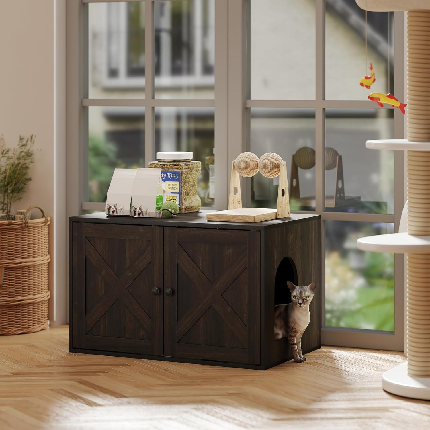 31.5" x 19.3" x 19.7" Farmhouse Corner Litter Box Enclosure, Engineered ...