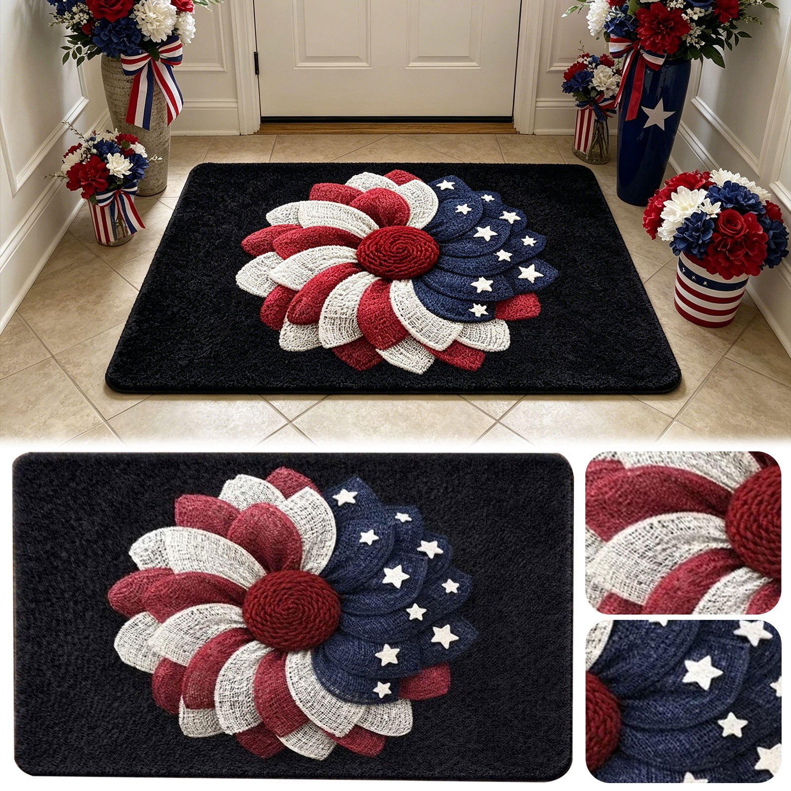 31.5"x47.2" USA Independence Day Doormat, Patriotic Sunflower Wreath ...